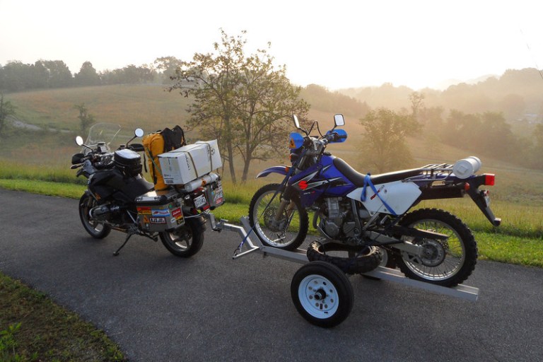Bike pulling a bike on a bike trailer. | Motorcycle Photo Of The Day